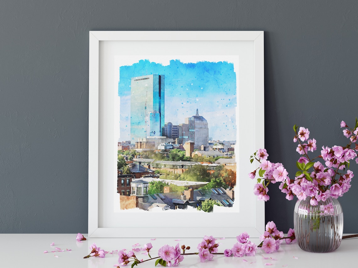 Printable Boston Skyline Watercolor Painting Instant Digital - Etsy
