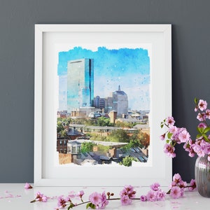 Printable Boston Skyline Watercolor Painting, Instant Digital Download ...