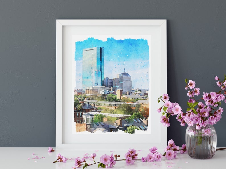 Printable Boston Skyline Watercolor Painting, Instant Digital Download ...