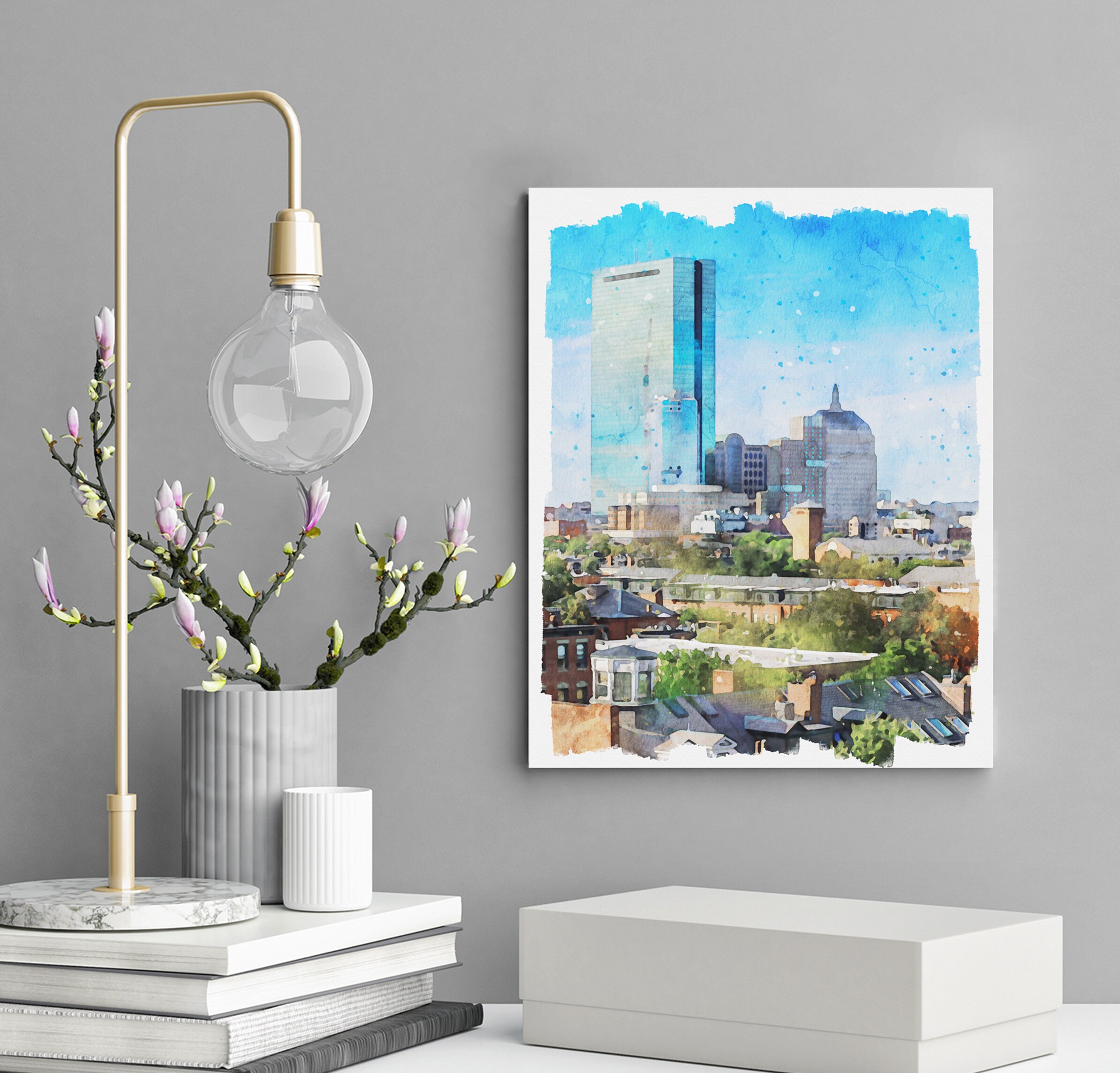 Printable Boston Skyline Watercolor Painting Instant Digital - Etsy