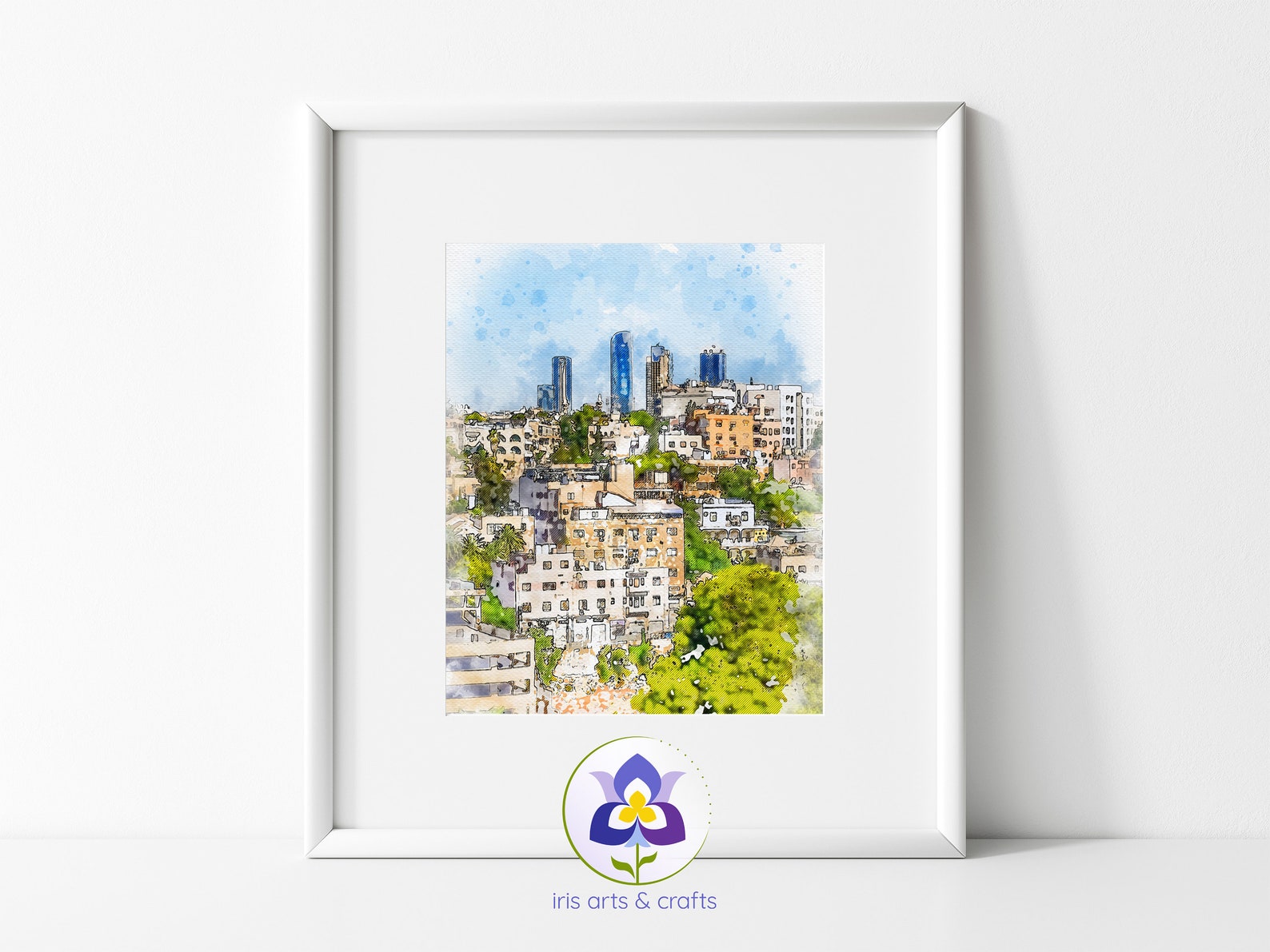 Printable Amman Skyline Watercolor Painting, Middle East Kingdom of ...