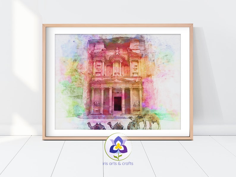 Printable Petra Watercolor Painting, the Treasury, Middle East, Arab ...