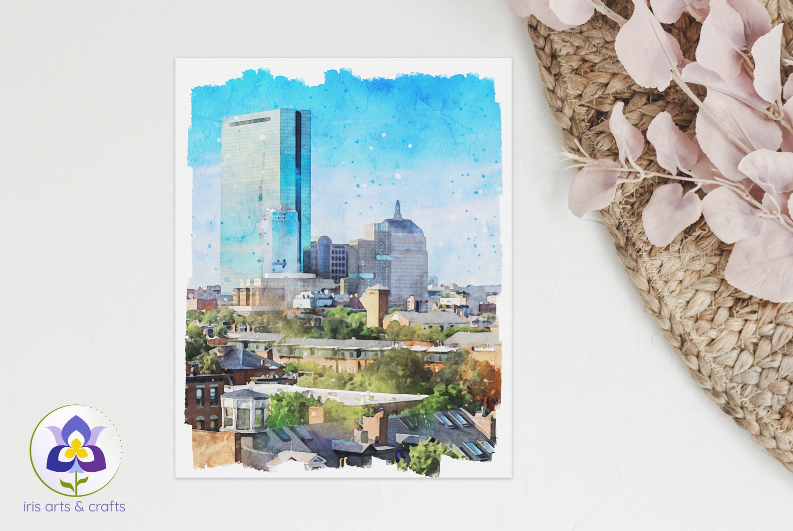 Printable Boston Skyline Watercolor Painting, Instant Digital Download ...