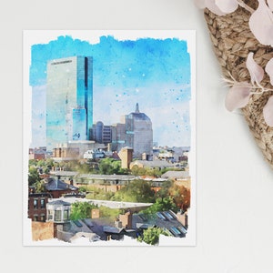 Printable Boston Skyline Watercolor Painting, Instant Digital Download ...