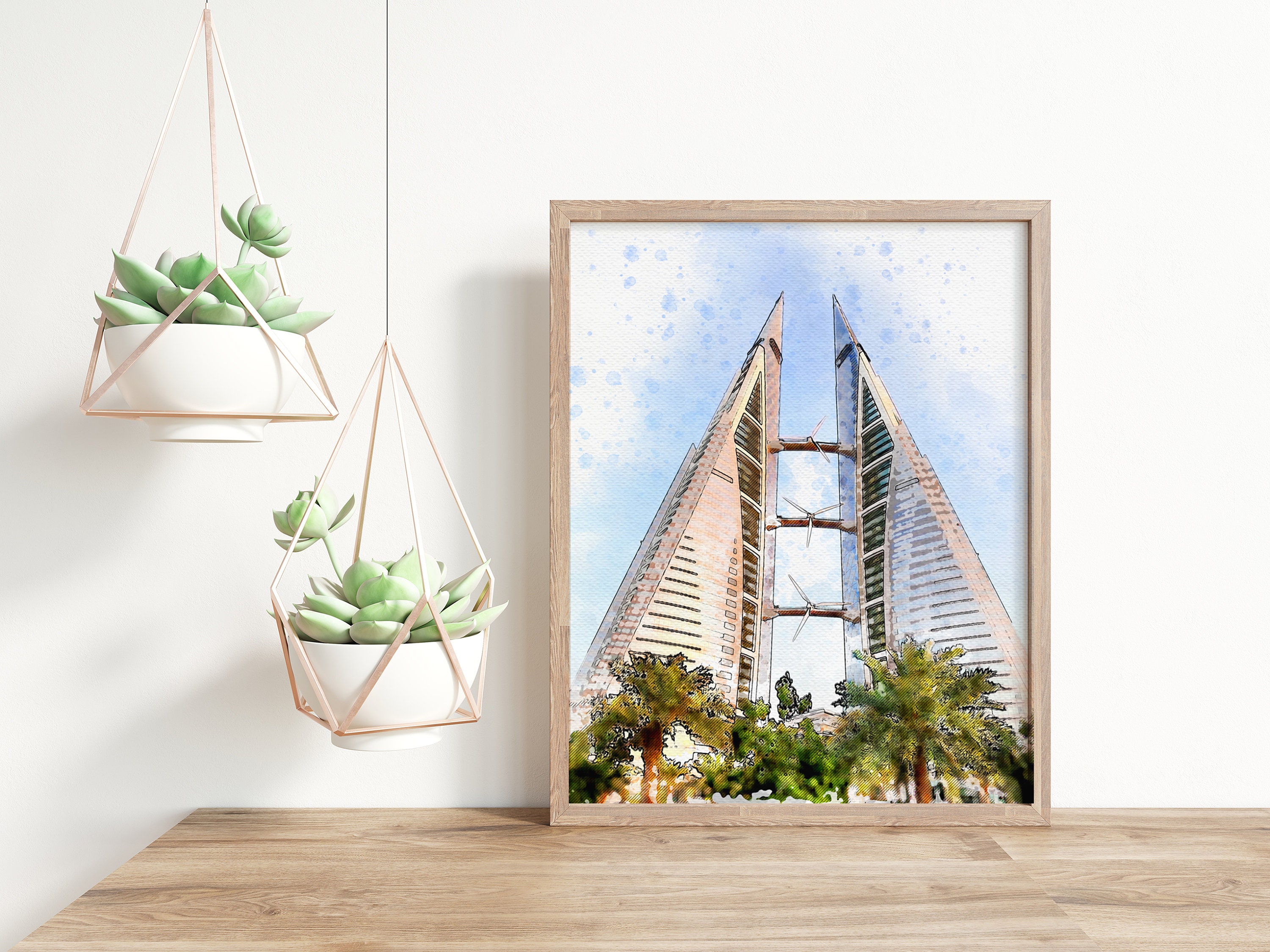 Bahrain World Trade Center Watercolor Painting, Manama Art Print ...