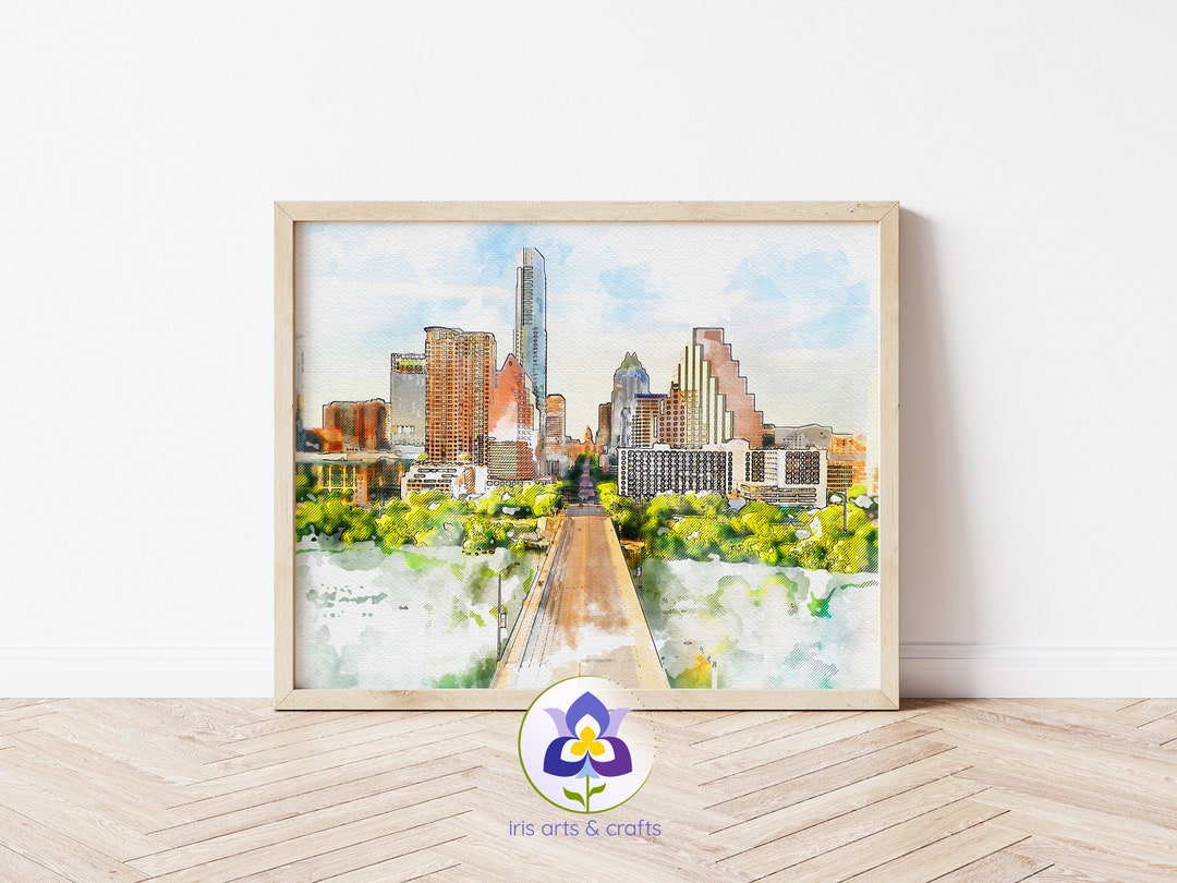 Printable Austin Skyline, Austin Texas, Watercolor Painting, Instant ...