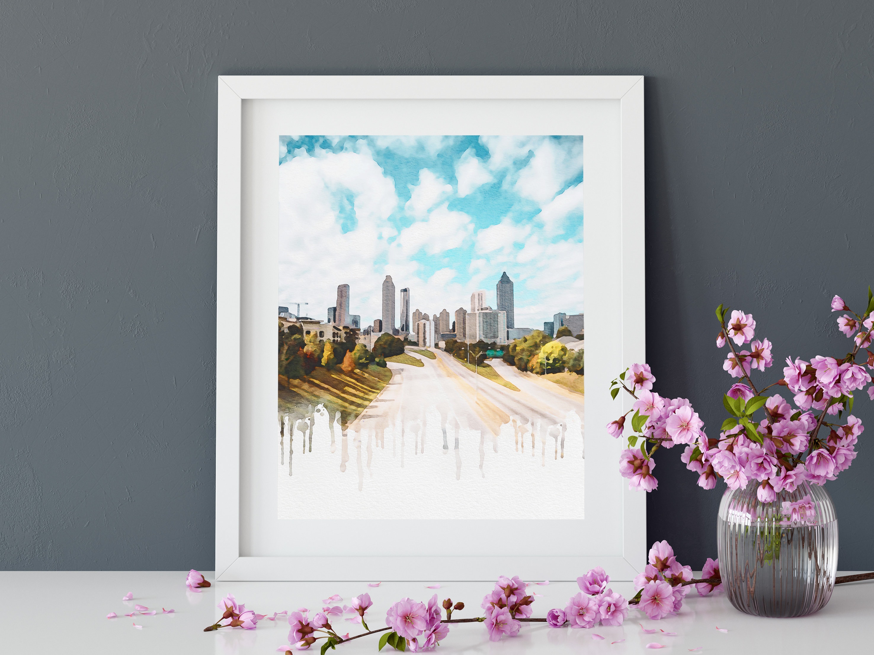 Atlanta Georgia Skyline, Watercolor Painting, Instant Download Wall Art ...
