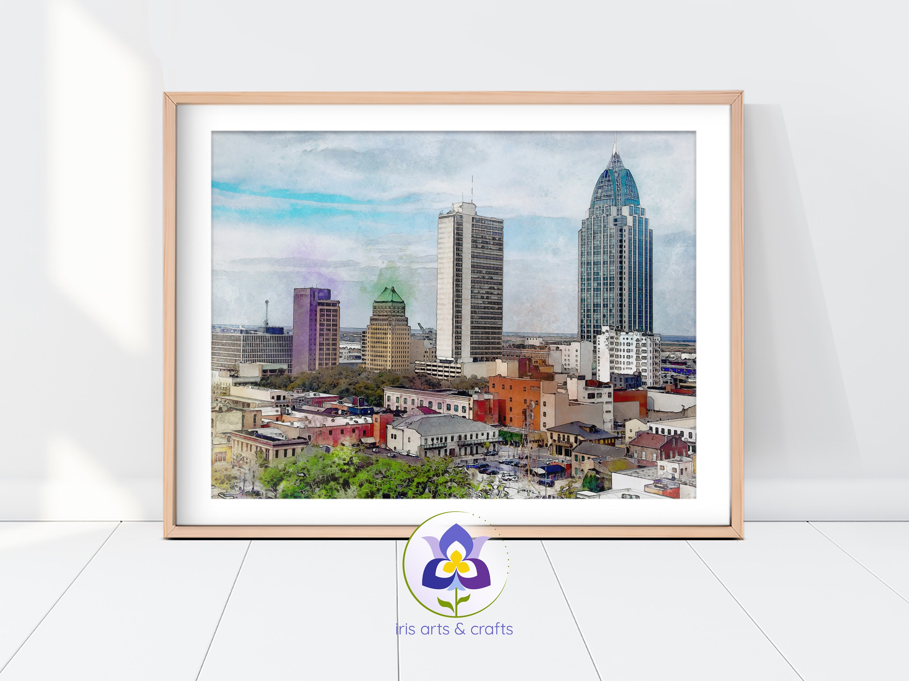 Mobile Alabama Skyline Watercolor Painting, Instant Download, Printable ...