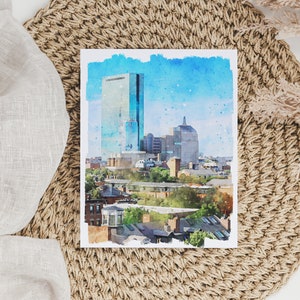 Printable Boston Skyline Watercolor Painting, Instant Digital Download ...