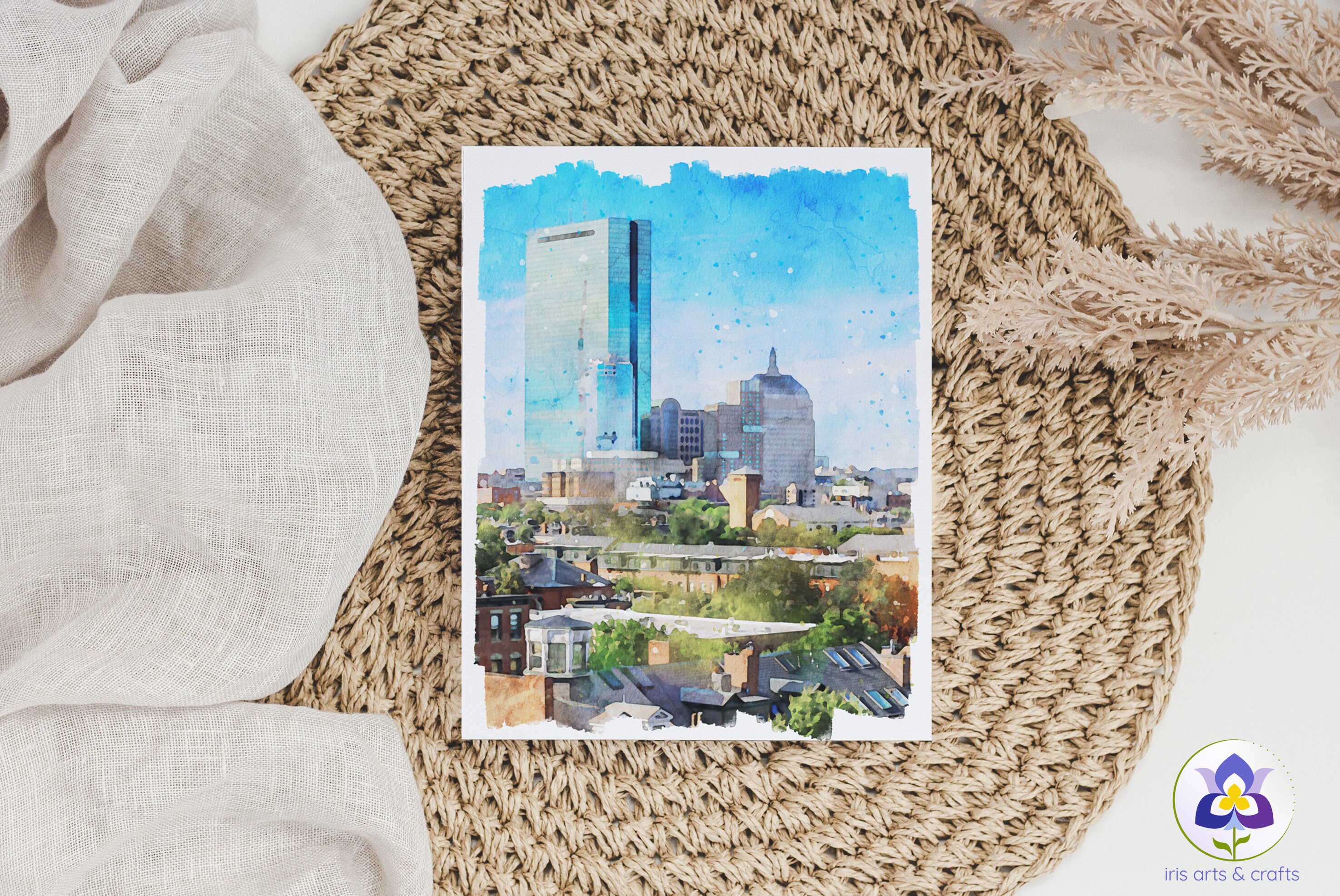 Printable Boston Skyline Watercolor Painting, Instant Digital Download ...