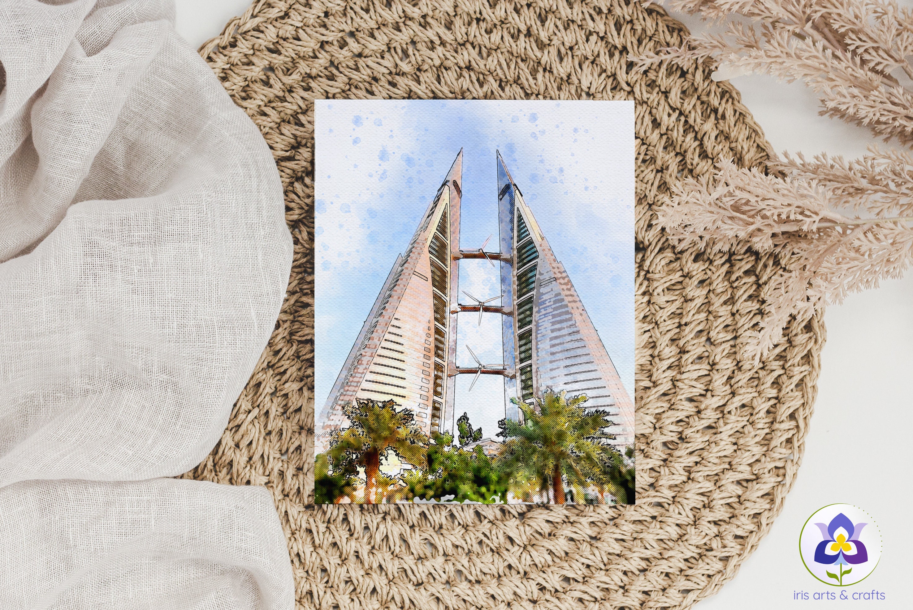 Bahrain World Trade Center Watercolor Painting, Manama Art Print ...