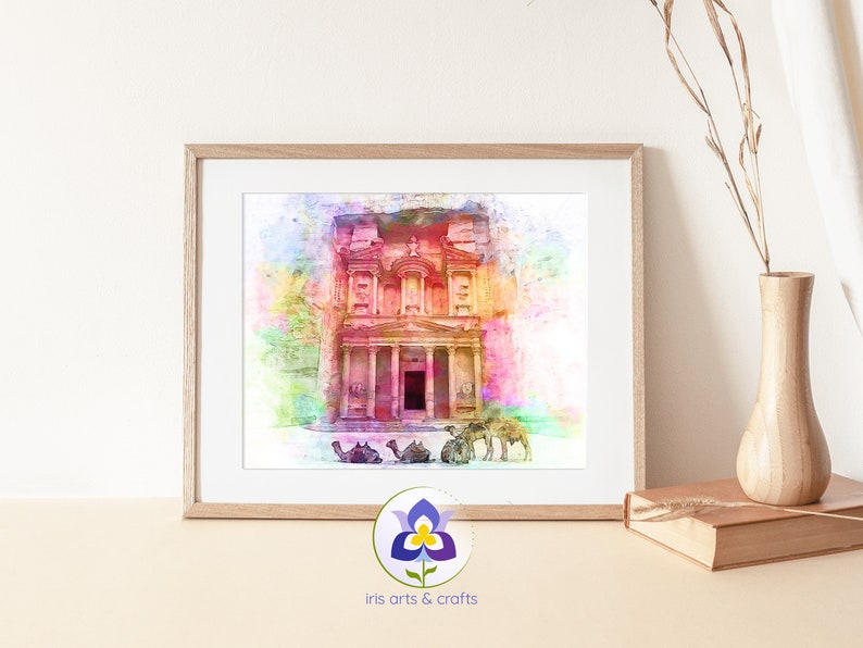 Printable Petra Watercolor Painting, the Treasury, Middle East, Arab ...