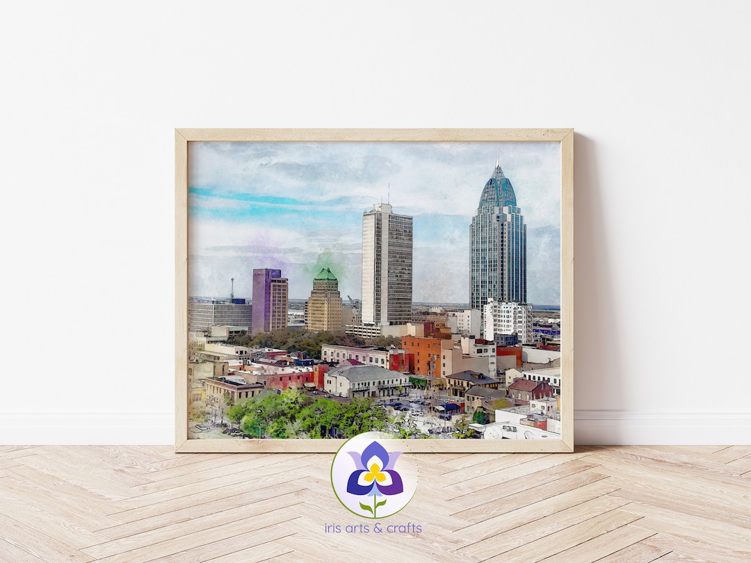Mobile Alabama Skyline Watercolor Painting, Instant Download, Printable ...