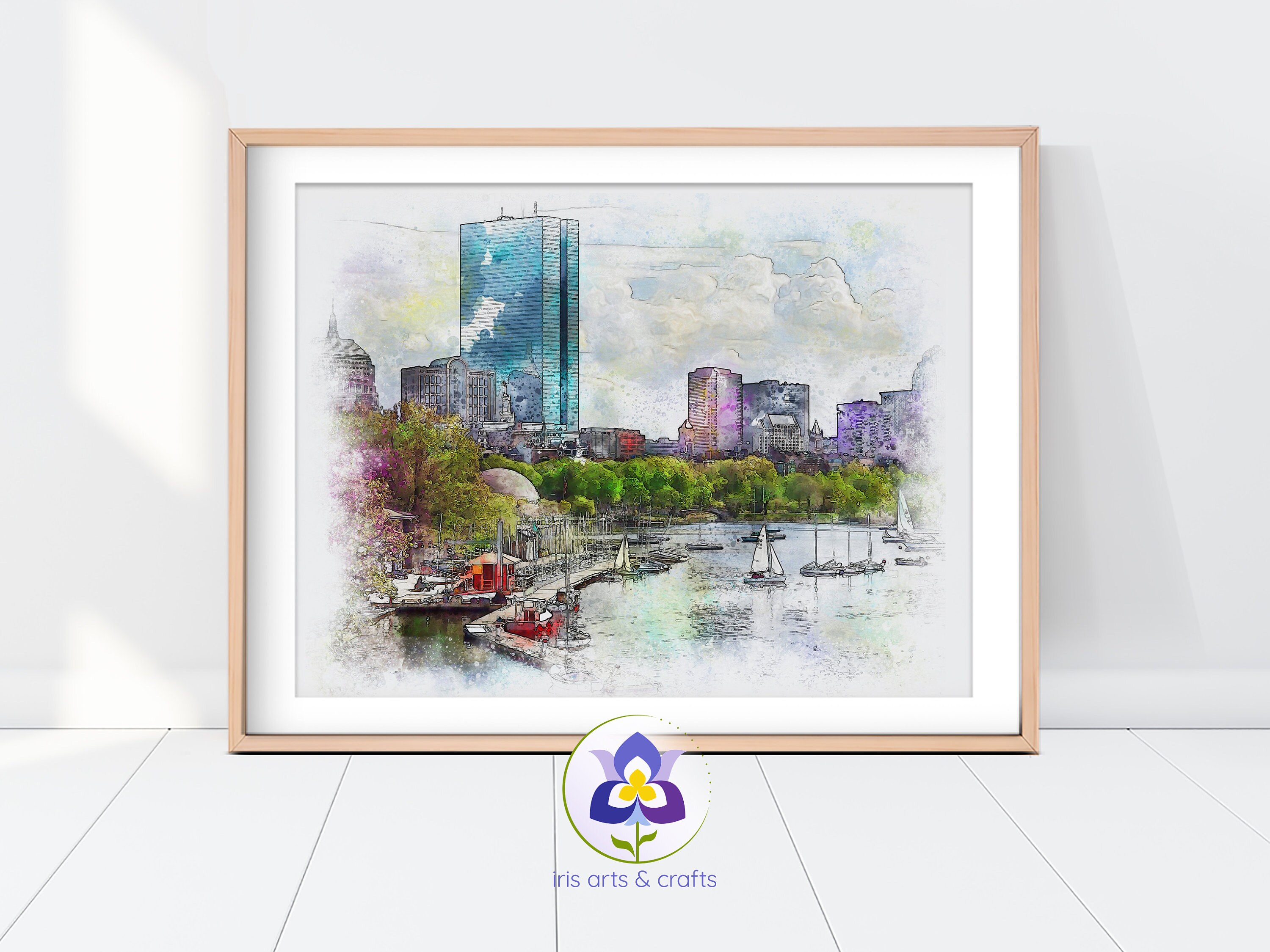 Printable Art, Boston Skyline Watercolor Painting, Instant Digital ...