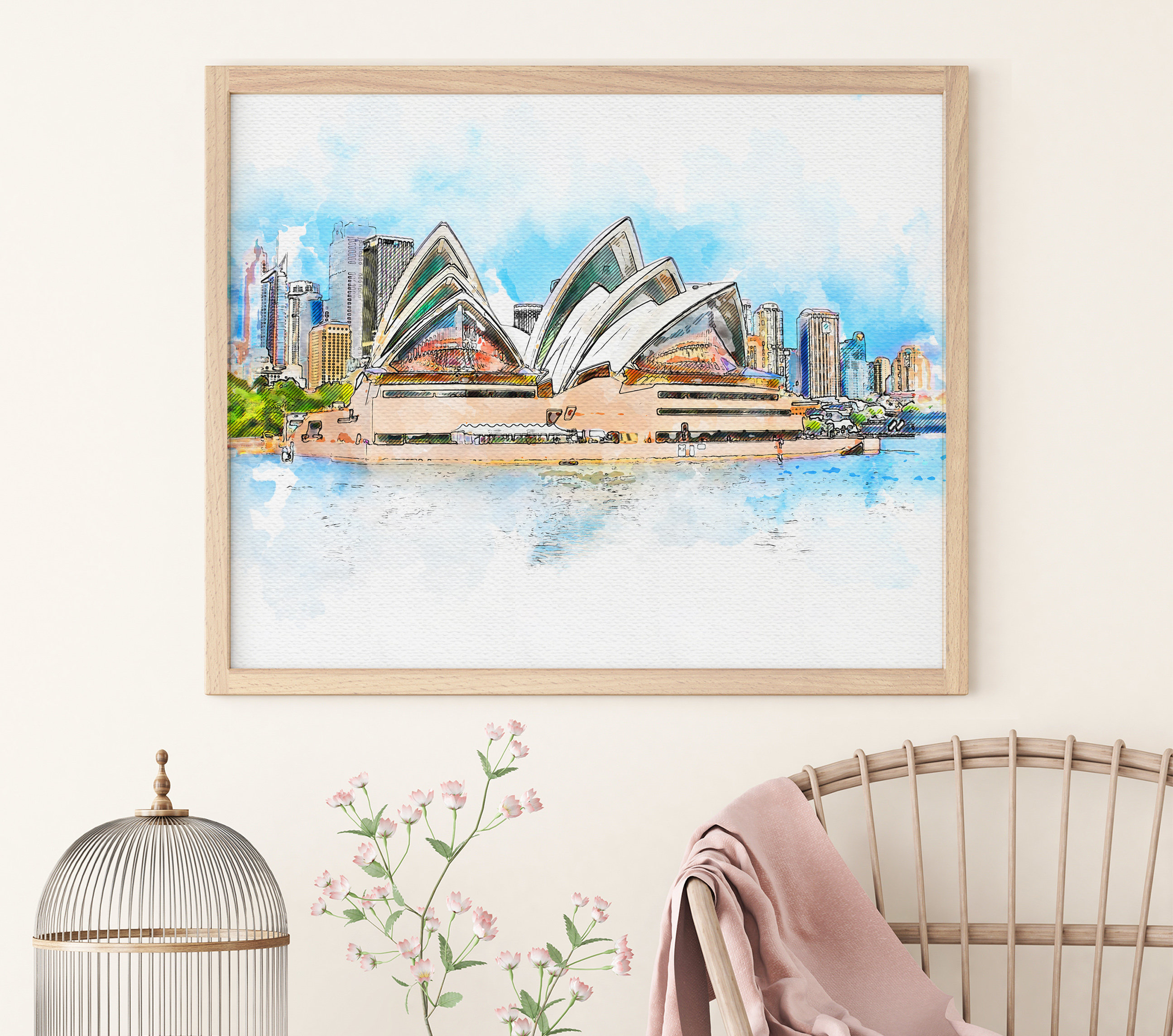 Printable Sydney Skyline, Sydney Opera House Watercolor Painting ...