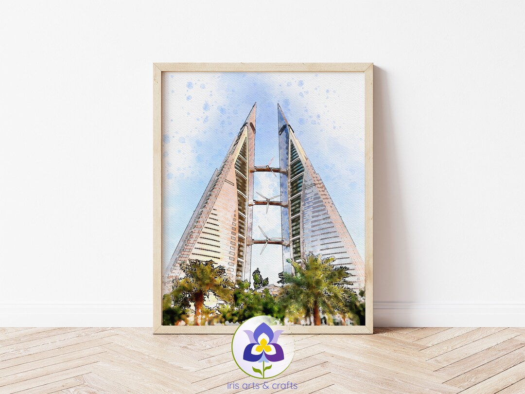 Bahrain World Trade Center Watercolor Painting, Manama Art Print ...