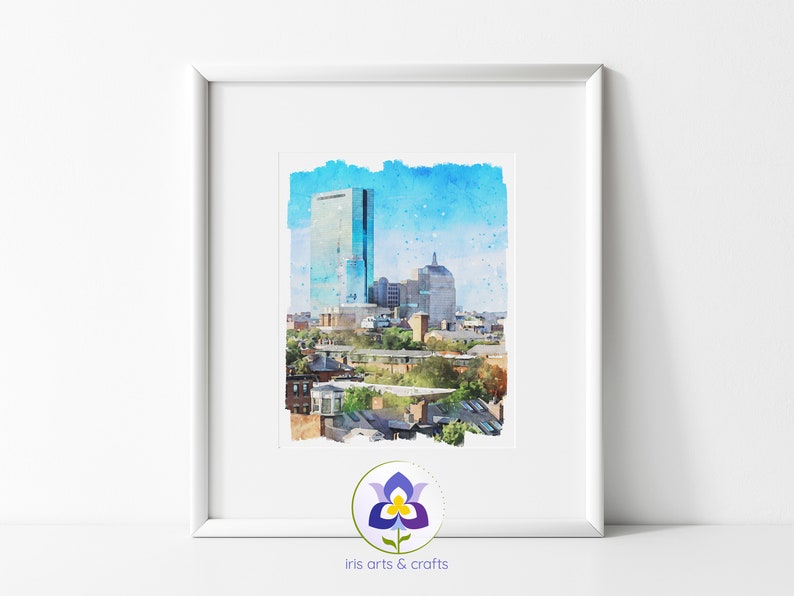 Printable Boston Skyline Watercolor Painting, Instant Digital Download ...
