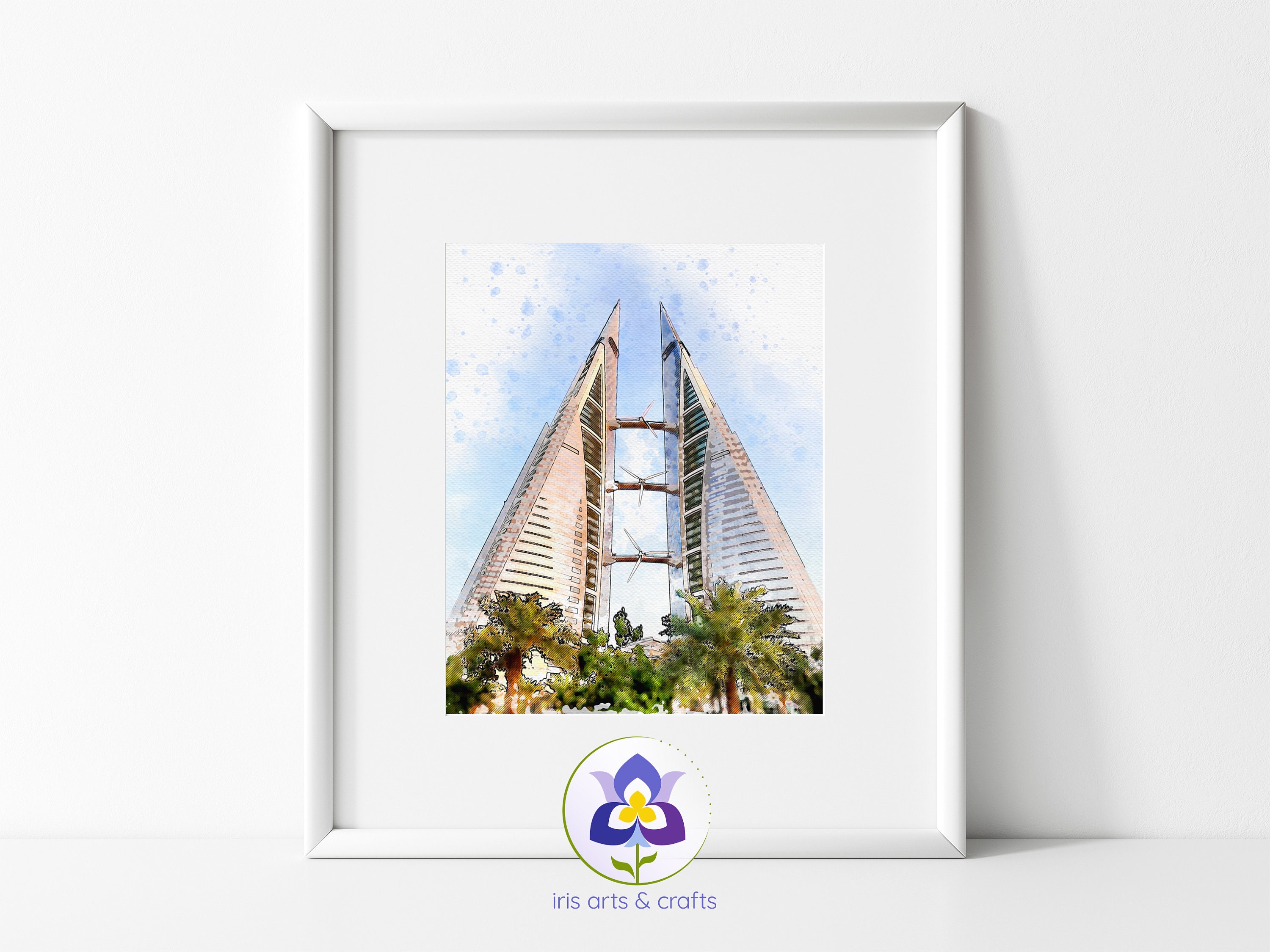 Bahrain World Trade Center Watercolor Painting, Manama Art Print ...