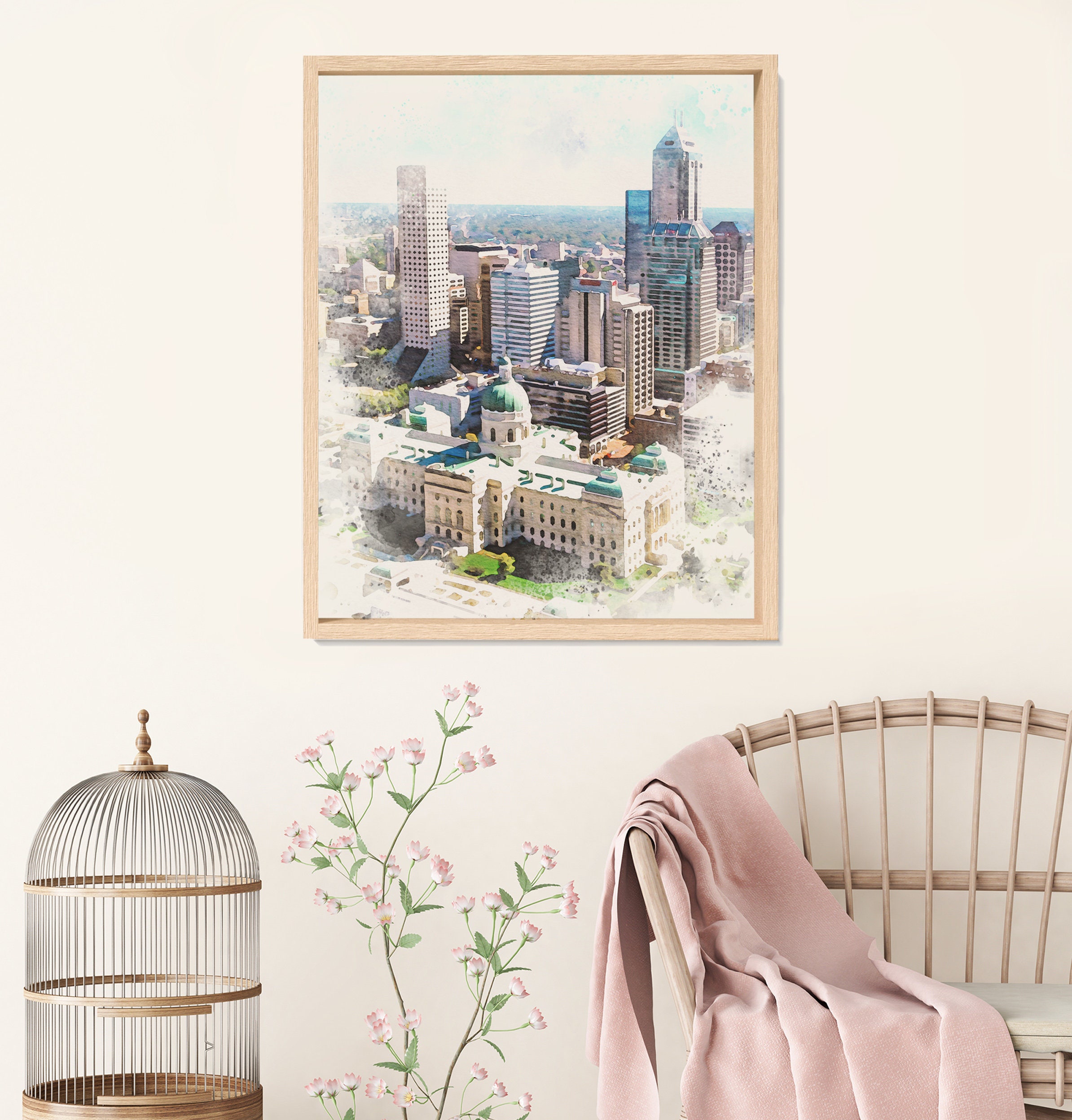 Indianapolis Skyline Painting, Printable Watercolor, Instant Download ...