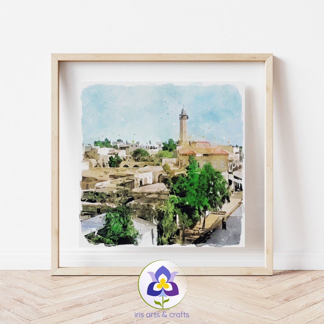 Printable Gaza Skyline, Palestine Watercolor Painting of Gaza the Way ...
