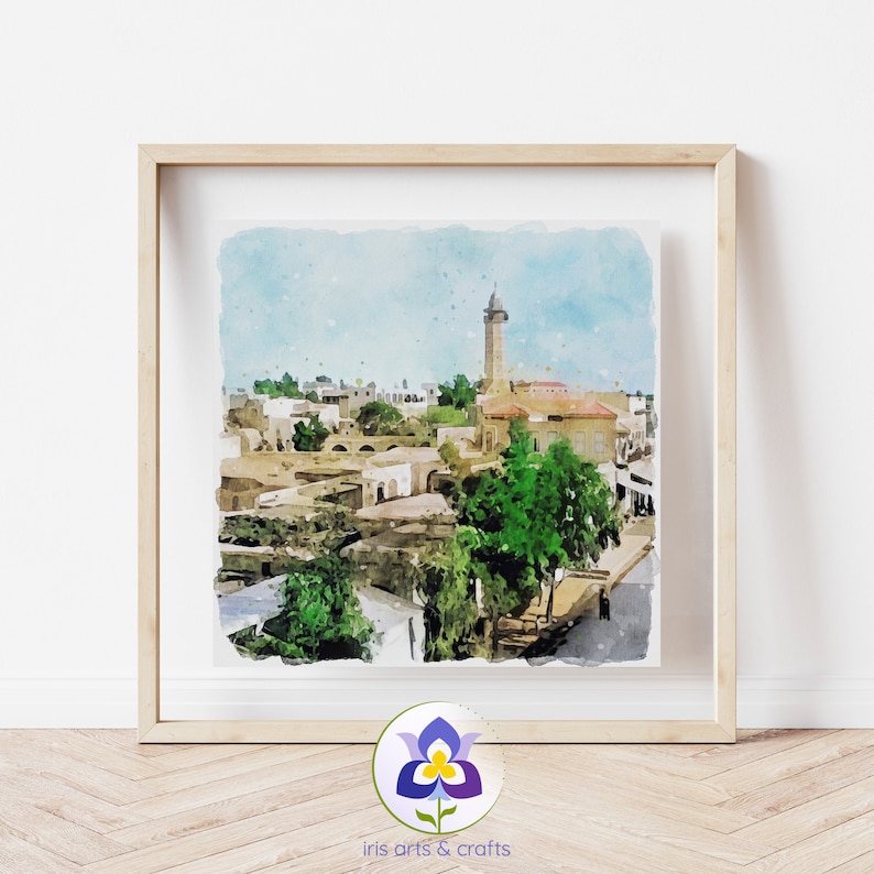 Printable Gaza Skyline, Palestine Watercolor Painting of Gaza the Way ...
