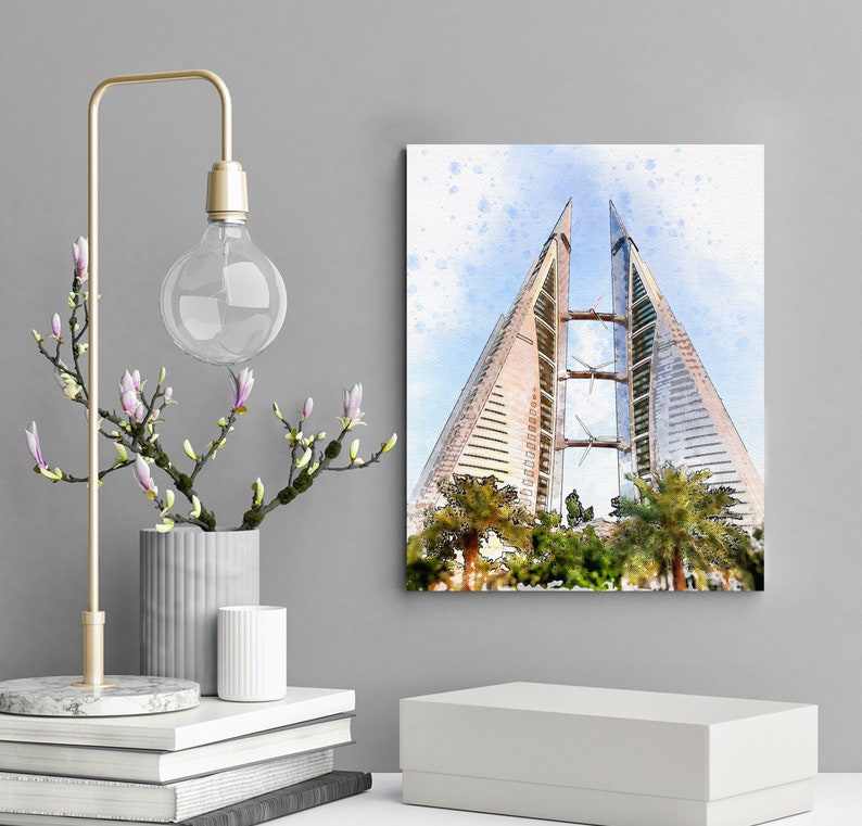 Bahrain World Trade Center Watercolor Painting, Manama Art Print ...