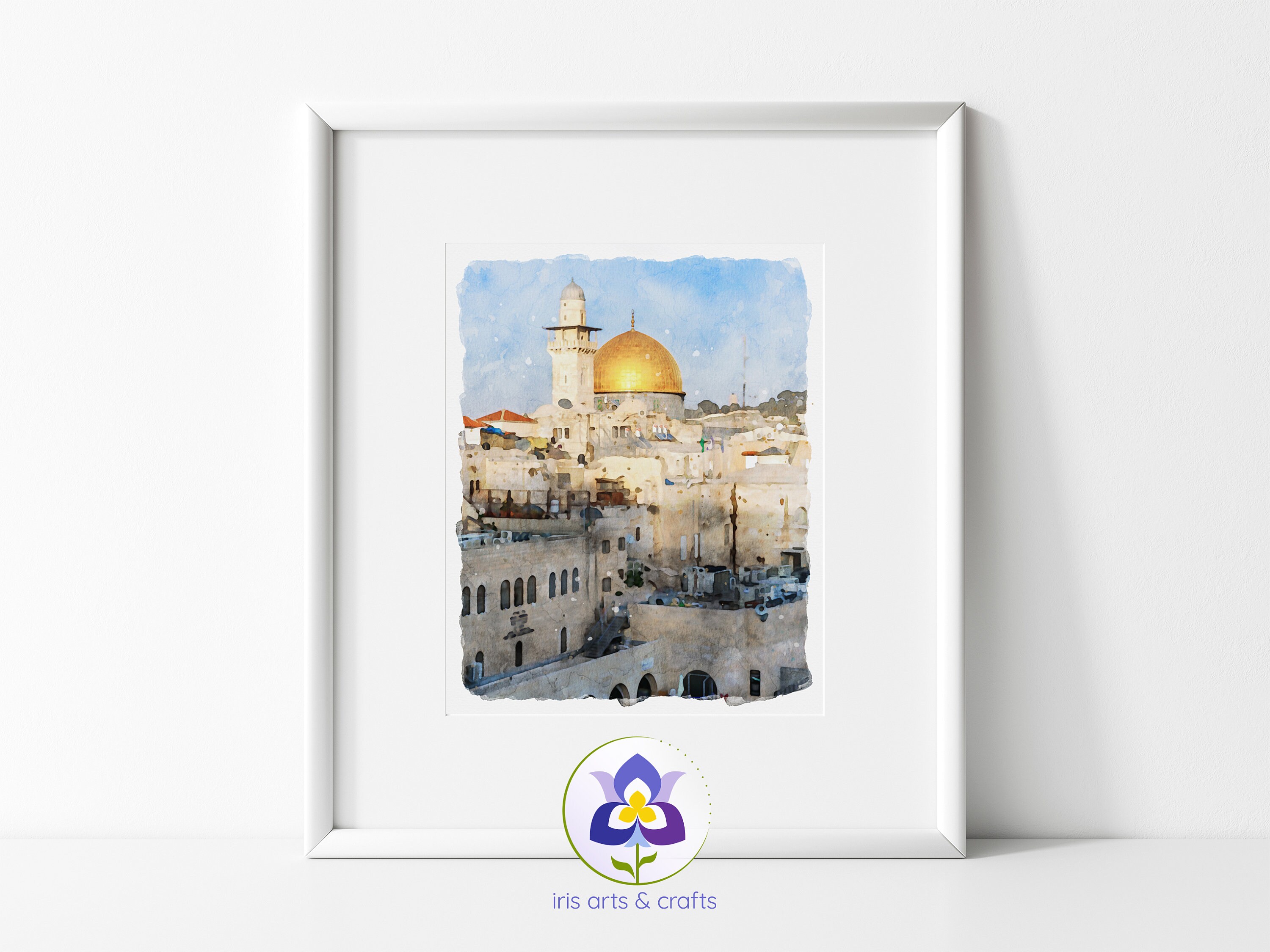 Printable Jerusalem Palestine Watercolor Houses, Al Aqsa, Dome of the ...