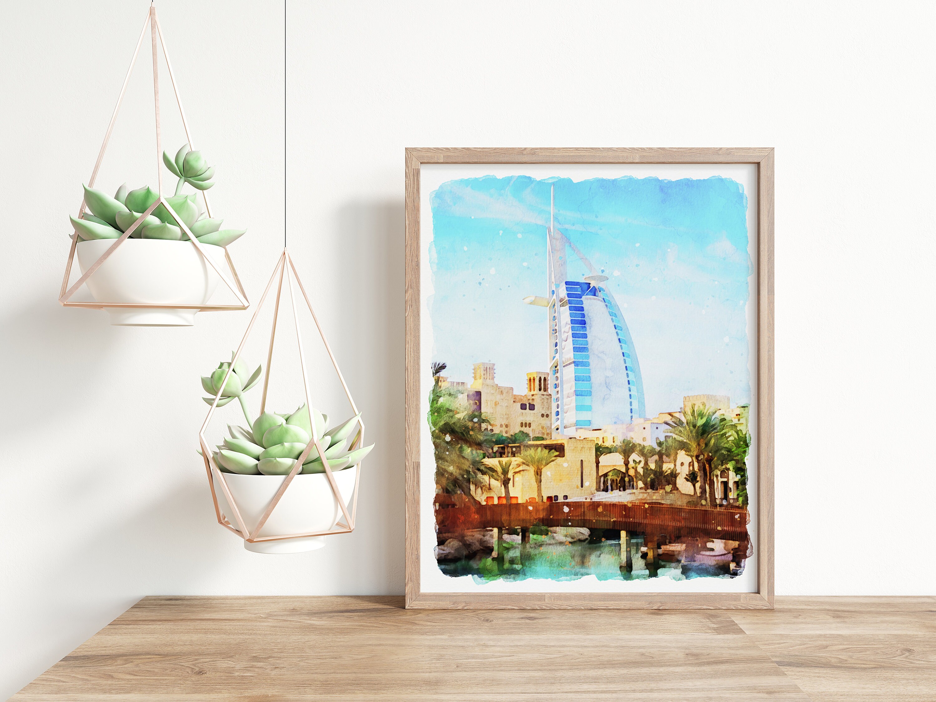 Burj Al Arab UAE, Dubai Watercolor Painting, United Arab Emirates ...