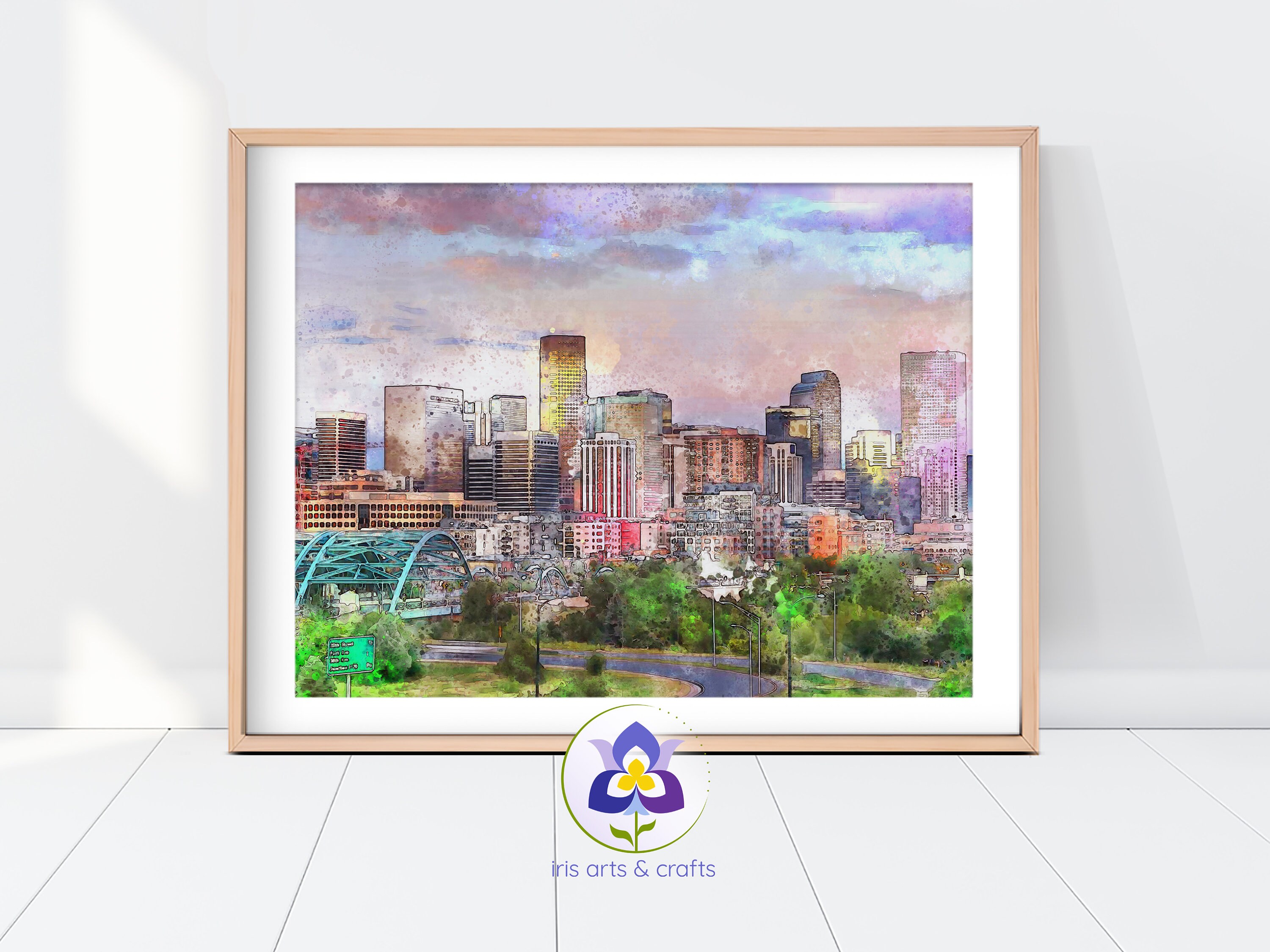 Denver Skyline Painting, Denver Skyline Printable Art, Denver ...