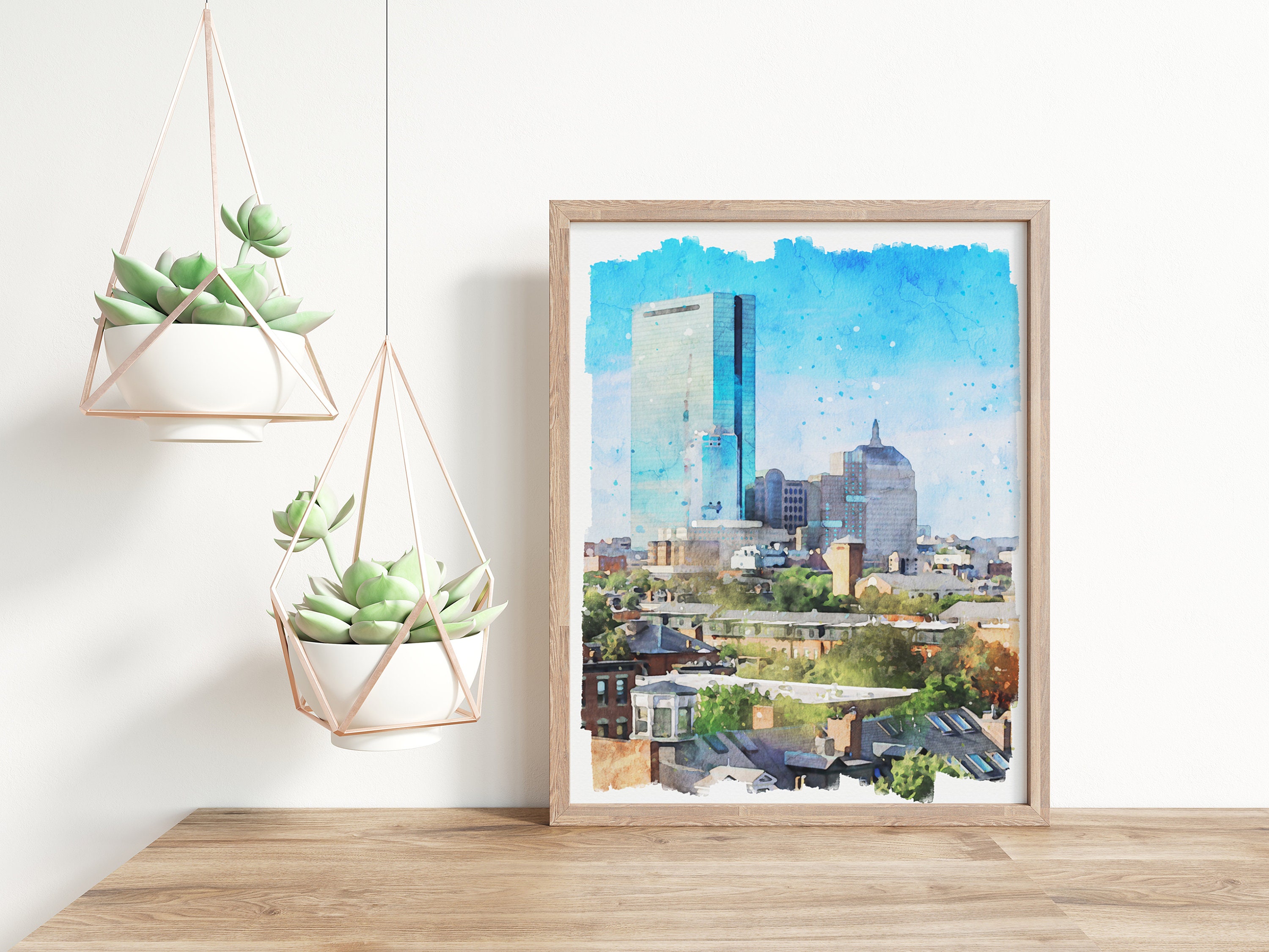 Printable Boston Skyline Watercolor Painting, Instant Digital Download ...