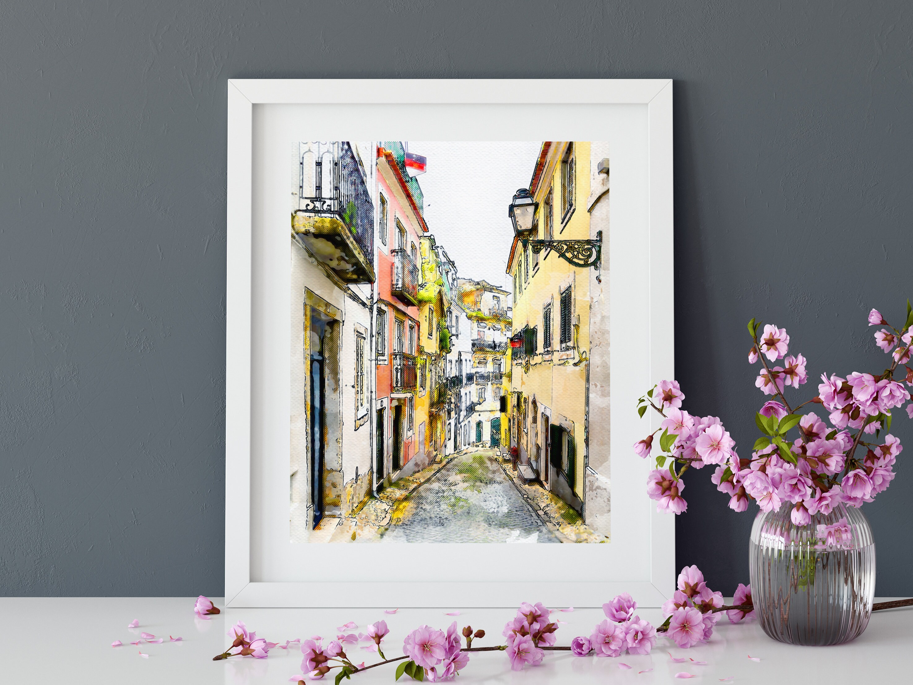 Lisbon Portugal Watercolor Painting, Europe Travel Art (printable ...