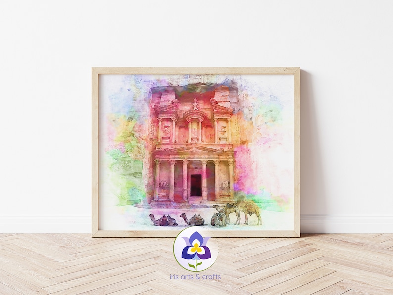 Printable Petra Watercolor Painting, the Treasury, Middle East, Arab ...