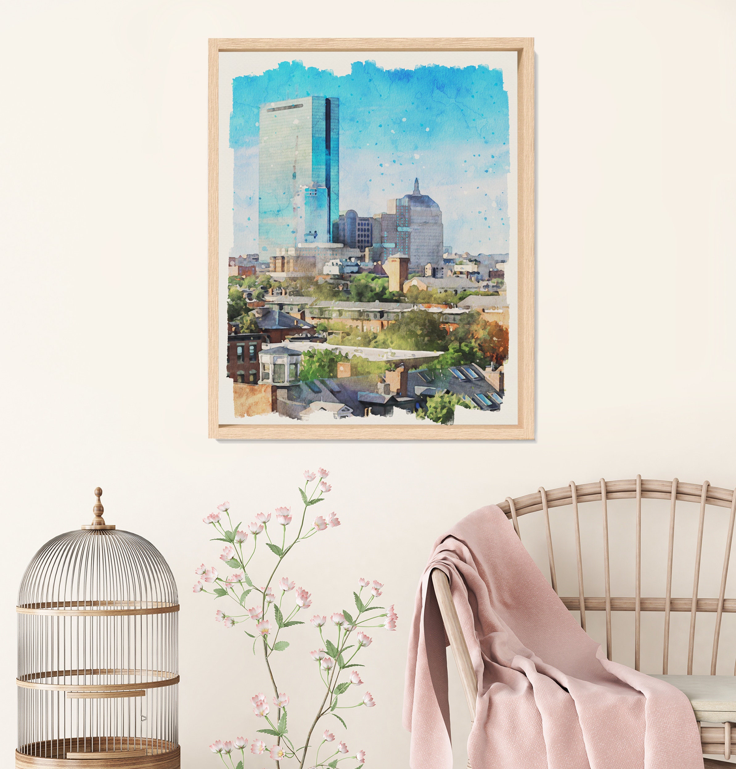 Printable Boston Skyline Watercolor Painting, Instant Digital Download ...