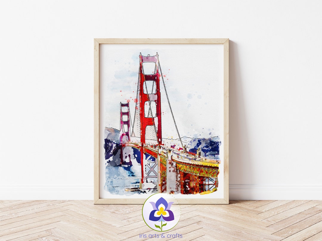 Printable Golden Gate Bridge, San Francisco Skyline, Watercolor ...