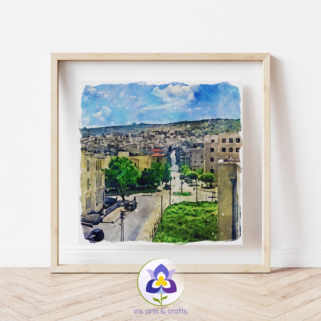 Printable Haifa Skyline, Palestine Watercolor Painting of Haifa the Way ...