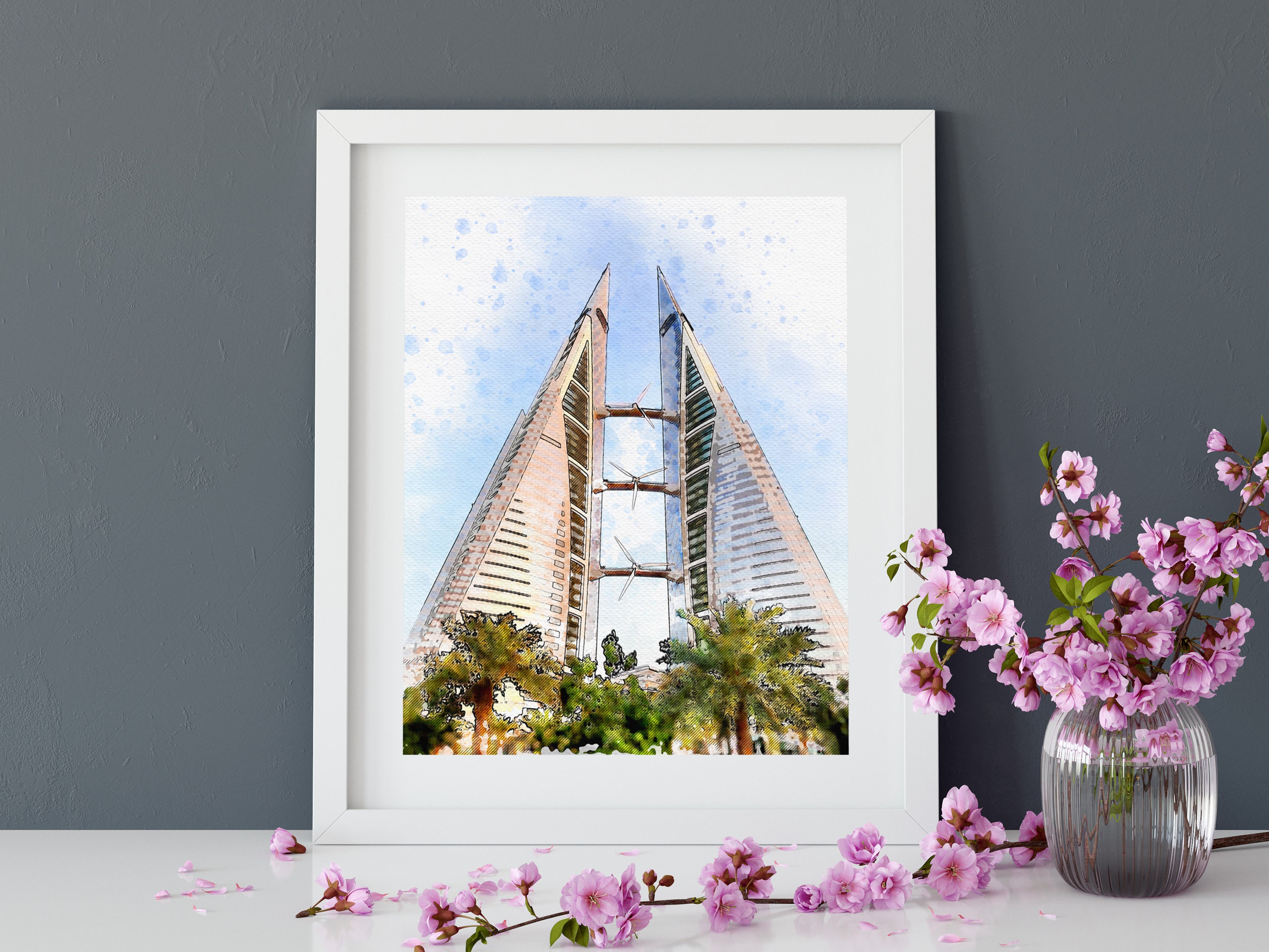 Bahrain World Trade Center Watercolor Painting, Manama Art Print ...