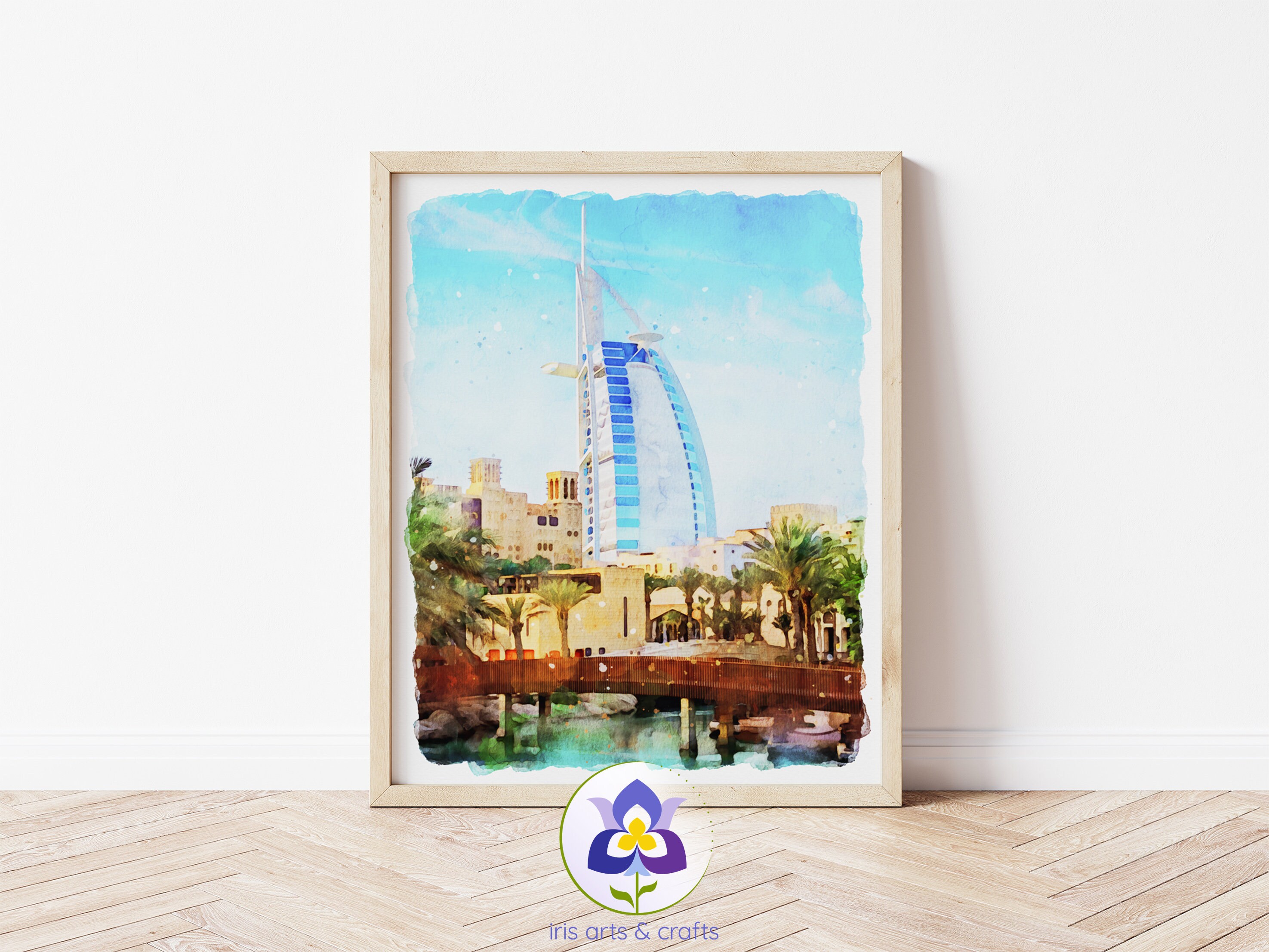 Burj Al Arab UAE, Dubai Watercolor Painting, United Arab Emirates ...