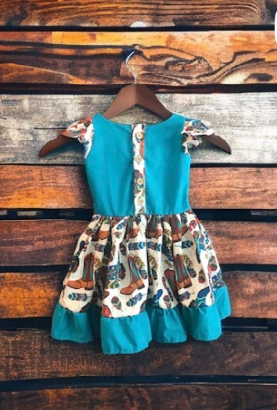 Girls Western Dress Turquoise and Brown, Rodeo Dress for Girls, Cute ...