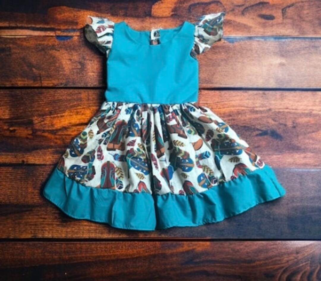 Girls Western Dress Turquoise and Brown, Rodeo Dress for Girls, Cute ...