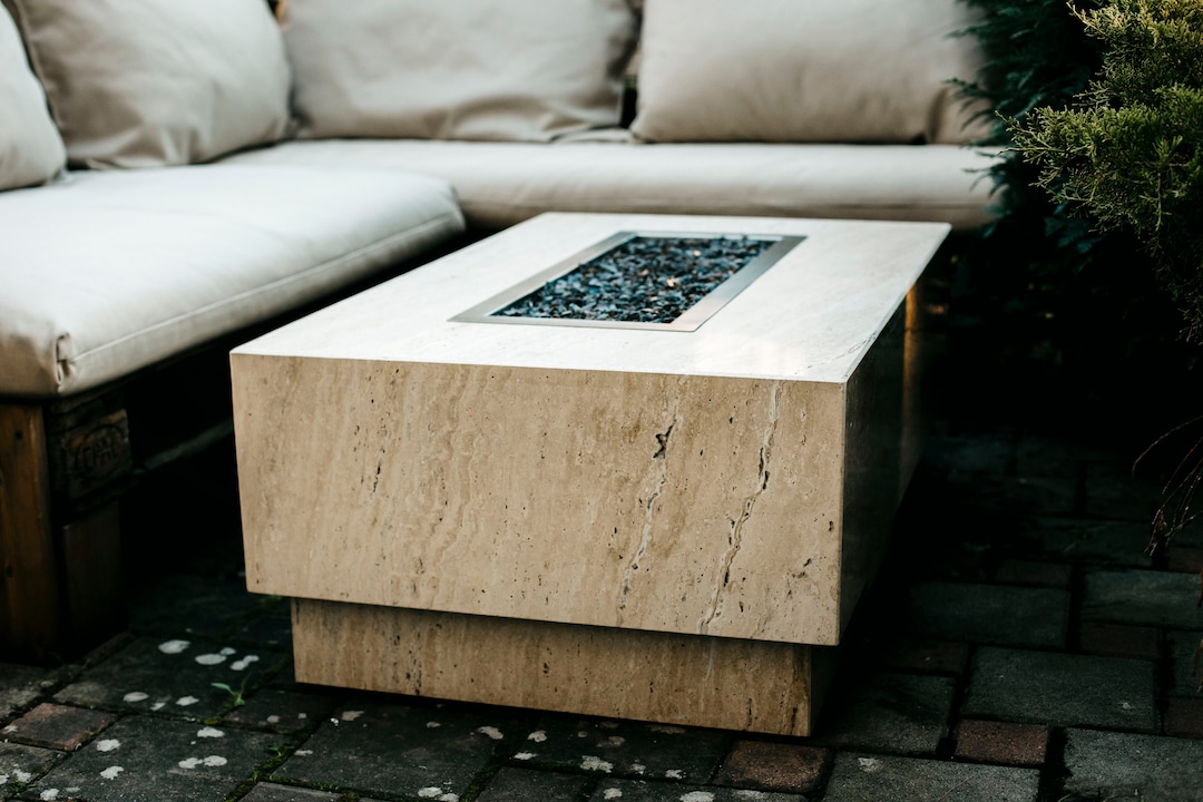 Travertine Fire Pit Table / Stone Fireplaces / Granite Coffee Table ...