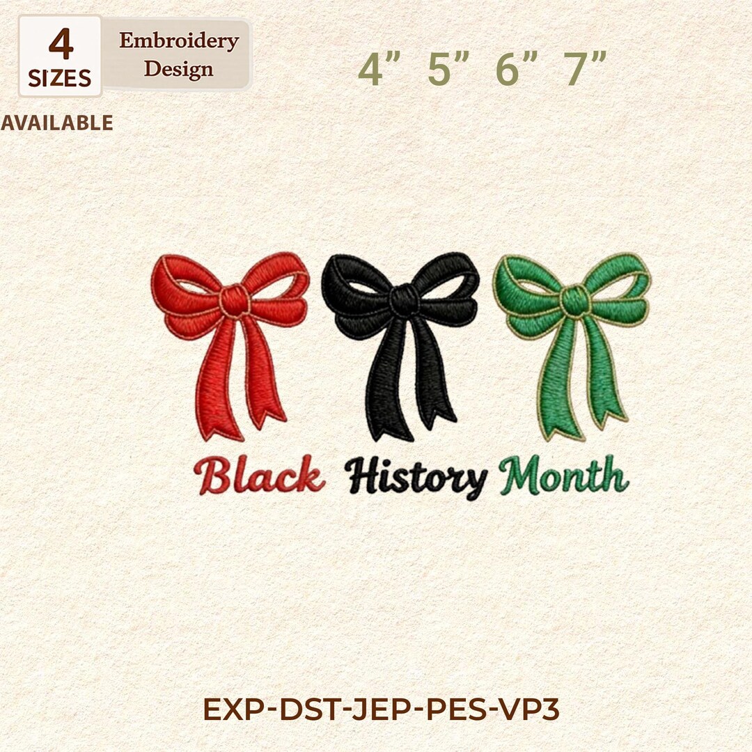 Black History Month Bows Embroidery Design - Pan-african Colors Ribbons ...