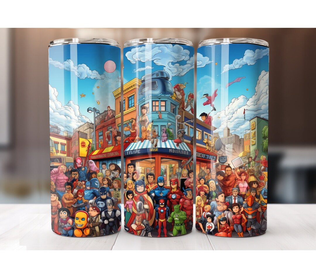 Superhero Town Png Digital Download 20oz Skinny Tumbler - Etsy