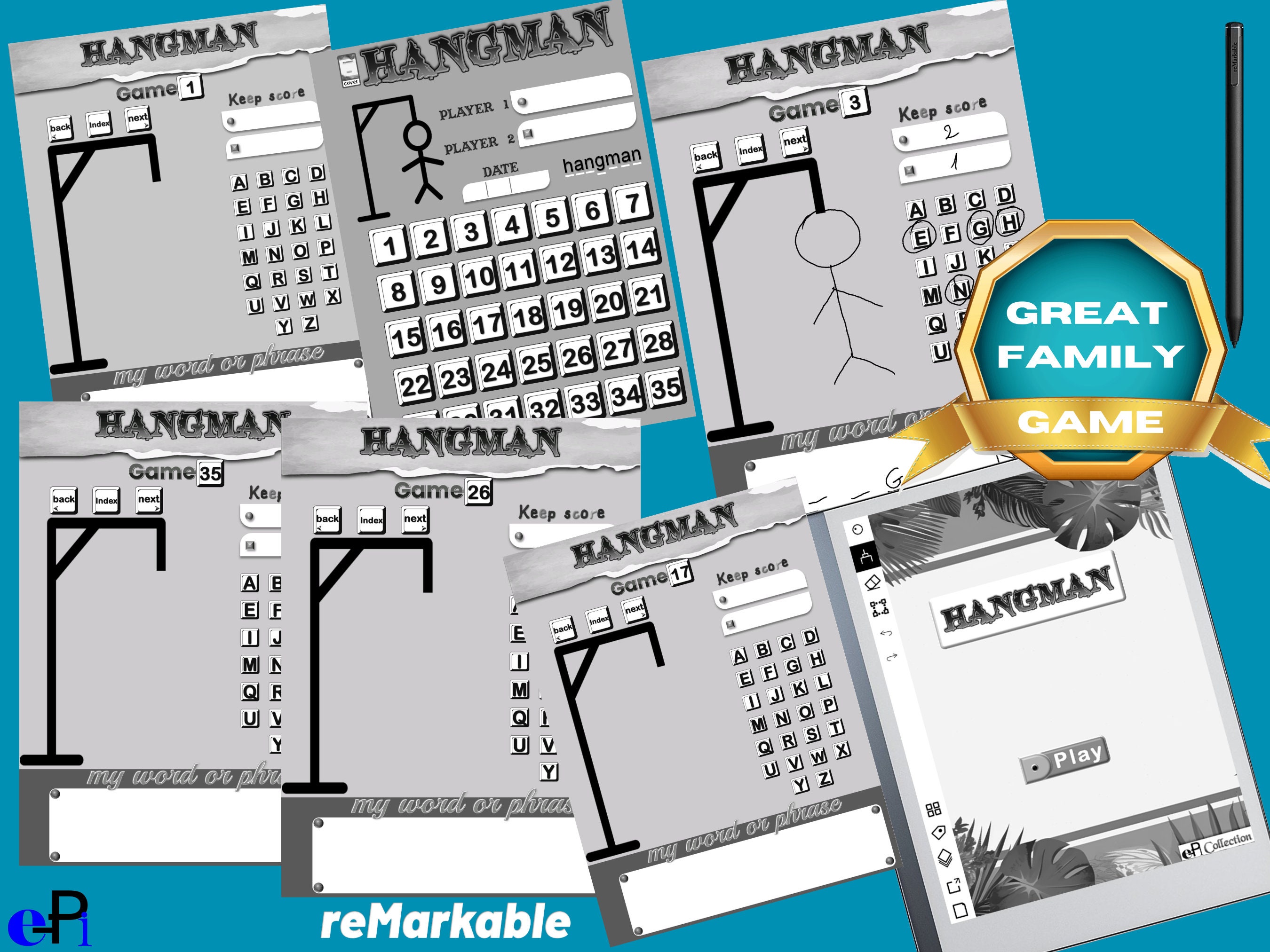 Hangman Game Template |paper Tablet Remarkable| Hyperlinked Button ...