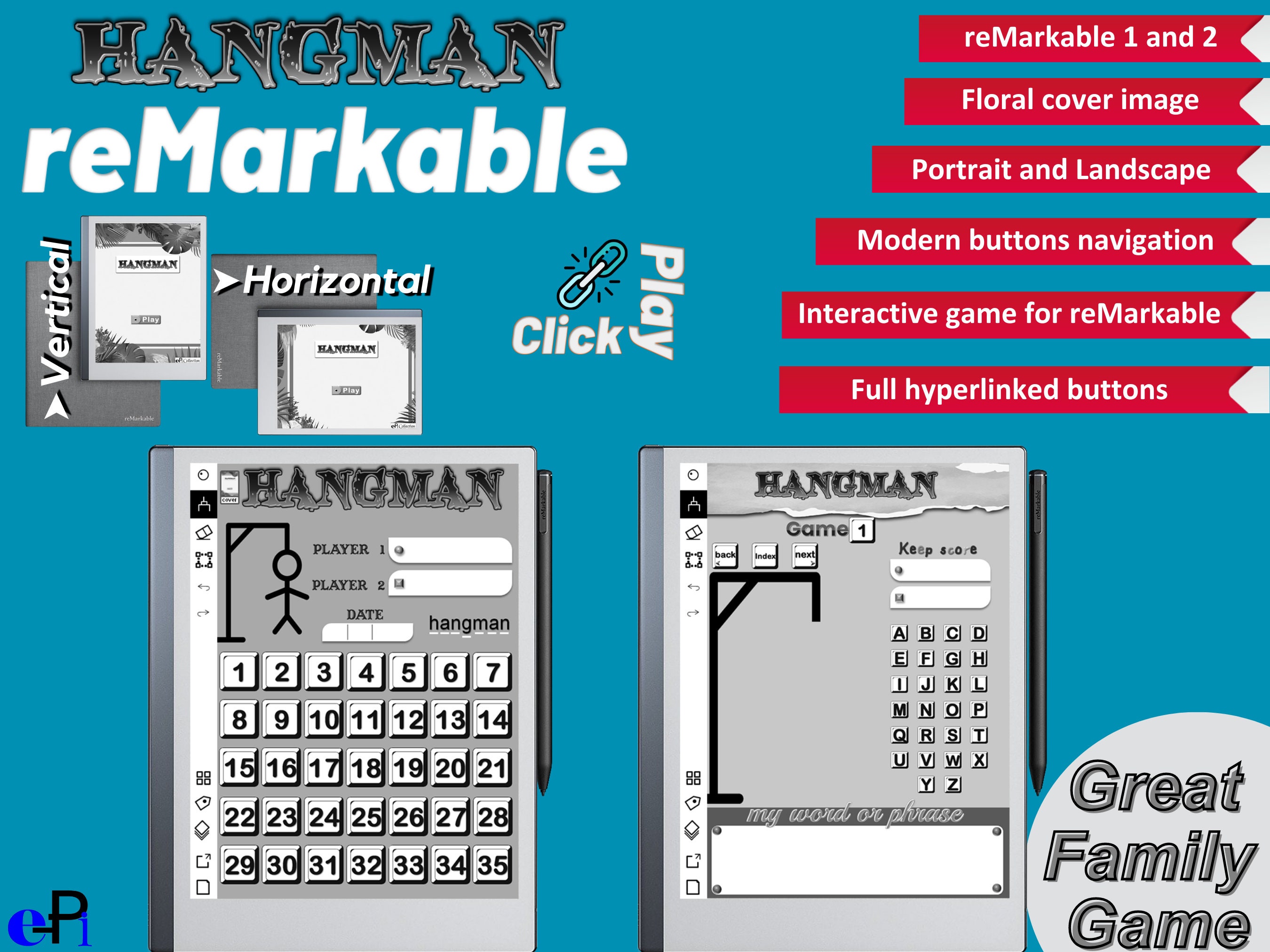 Hangman Game Template |paper Tablet Remarkable| Hyperlinked Button ...