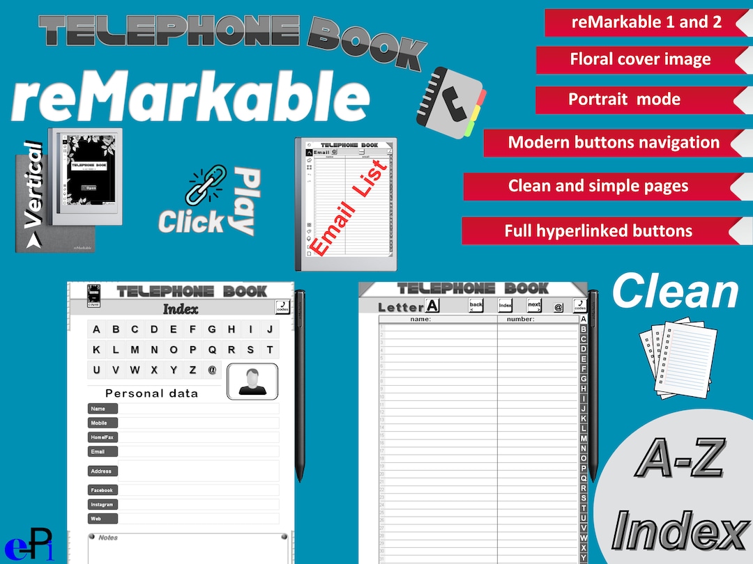 Telephone Book |designed for Remarkable| Hyperlinked Digital Note ...