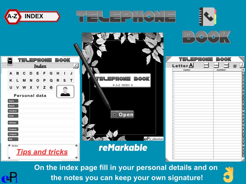 Telephone Book |designed for Remarkable| Hyperlinked Digital Note ...