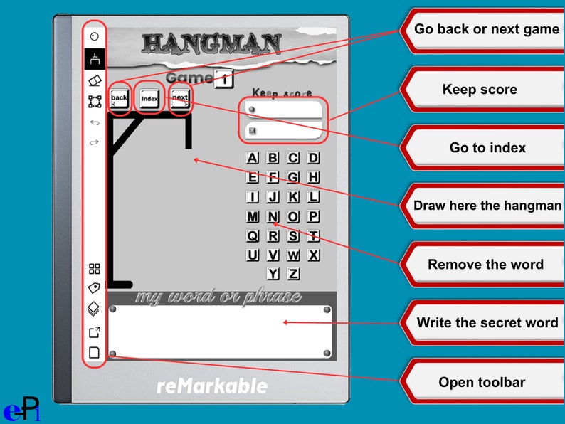 Hangman Game Template |paper Tablet Remarkable| Hyperlinked Button |abstract Cover| Digital Game ...