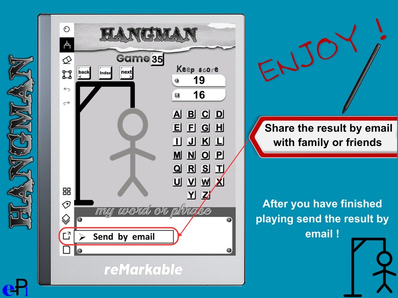 Hangman Game Template |paper Tablet Remarkable| Hyperlinked Button ...