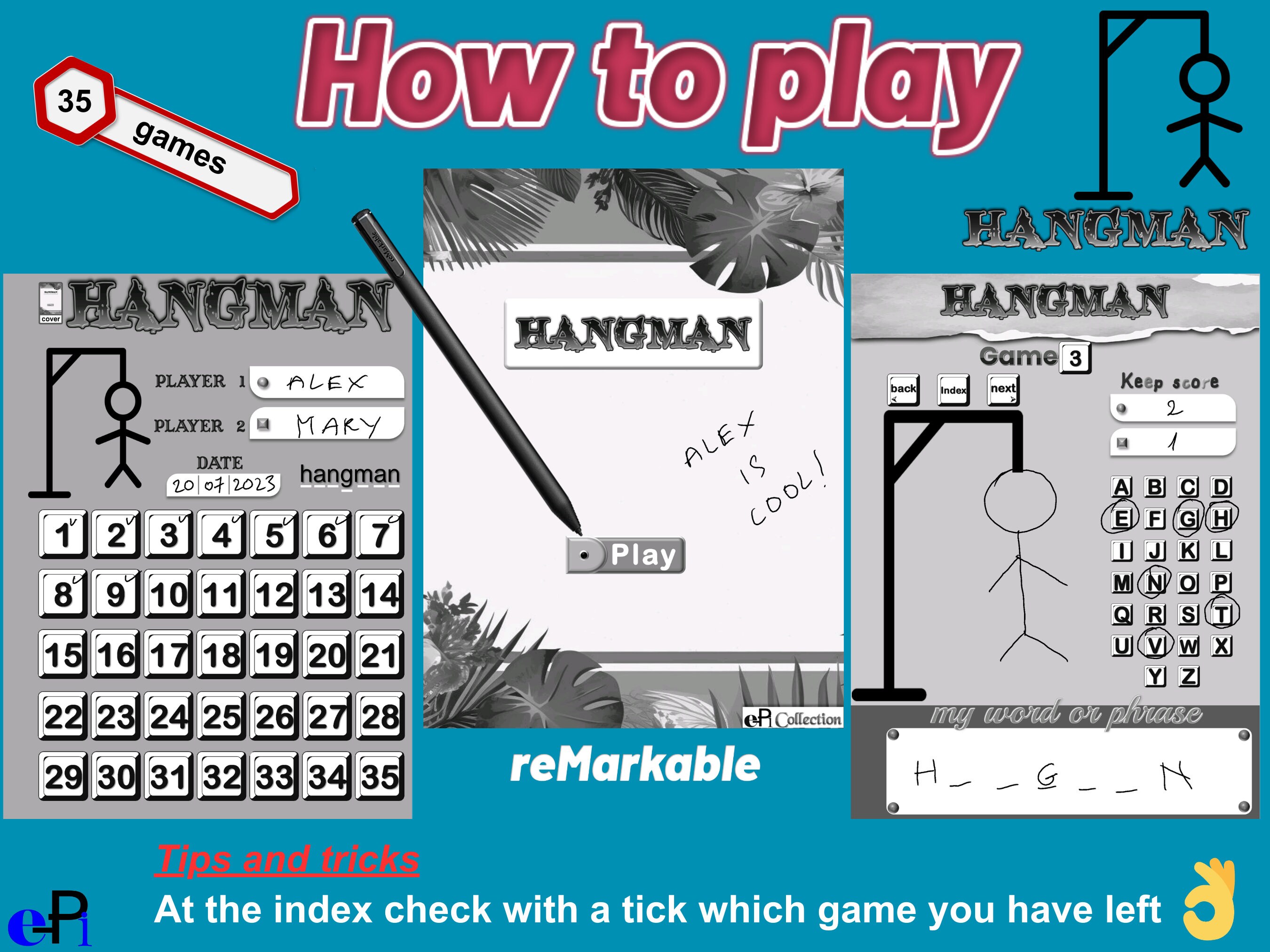Hangman Game Template |paper Tablet Remarkable| Hyperlinked Button ...