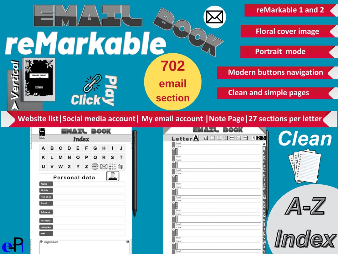 Email Book |designed for Remarkable|hyperlinked Digital Contacts|a-z ...